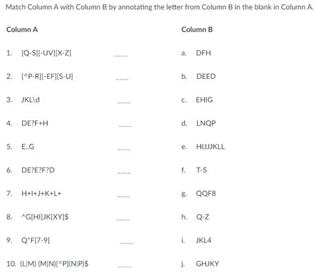 solved match column a with column b by annotating the letter