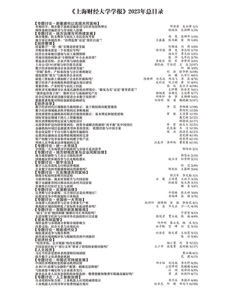 《上海财经大学学报》2023年度文章目录 详细信息 上海财经大学期刊社