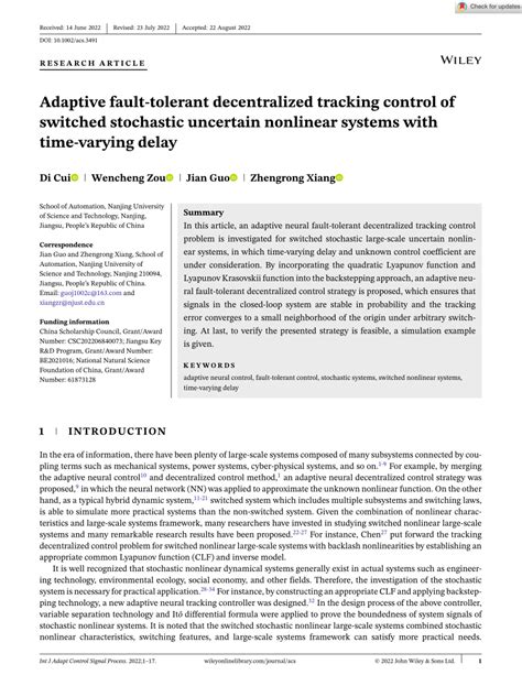 PDF Adaptive Fault Tolerant Decentralized Tracking Control Of Switched Stochastic Uncertain