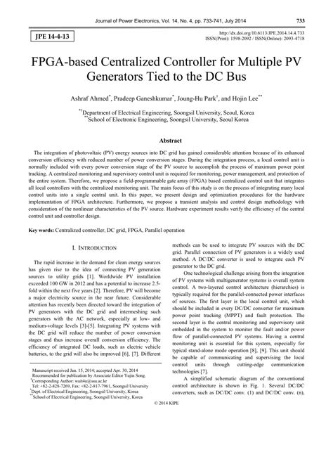 Pdf Fpga Based Centralized Controller For Multiple Pv Generators Tied