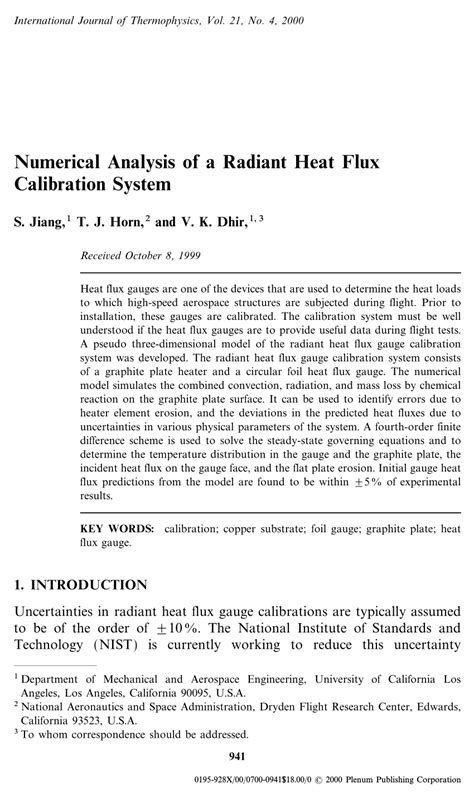 Pdf Numerical Analysis Of A Radiant Heat Flux Calibration System