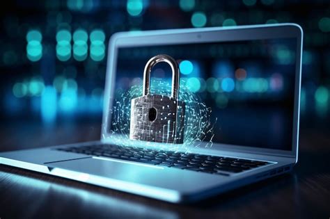 Premium AI Image Secure Laptop With Lock Screen HighQuality Stock Image For Cybersecurity