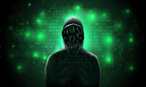 Silhouette Of A Hacker With Binary Code On A Green Background Hacking Of A Computer System