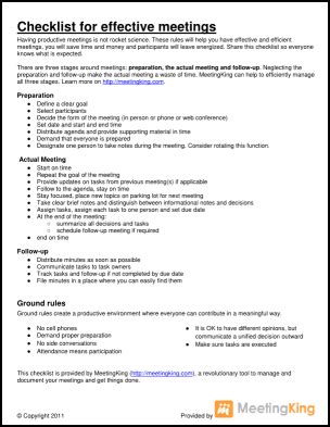 Checklist For Effective Meetings Meeting Agenda Meeting Minutes Software