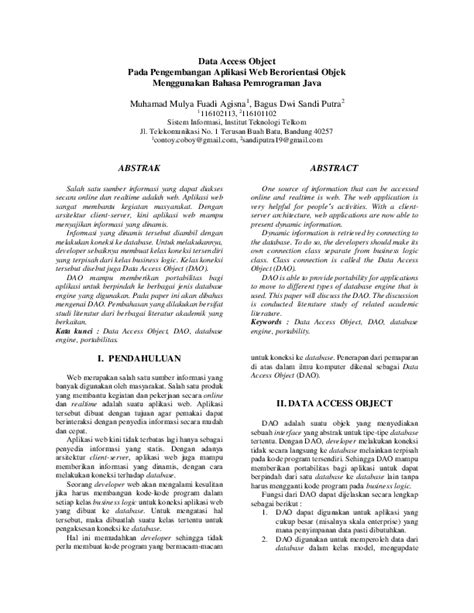 Pdf Data Access Object Pada Pengembangan Aplikasi Web Berorientasi Objek