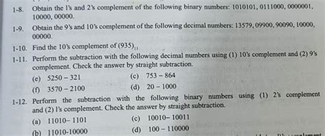 Obtain The 1s And 2s Complement Of The Following Binary Numbers 101010