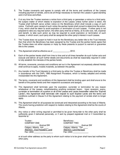 No Rental Clause Trust Agreement Template Canada In Word And Pdf