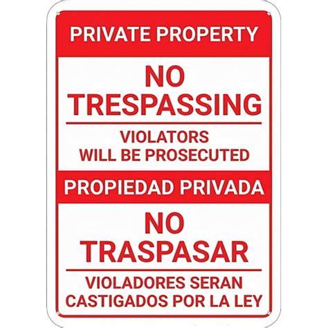 Bilingual Private Property No Trespassing Aluminum Sign 12 X 8 Inches