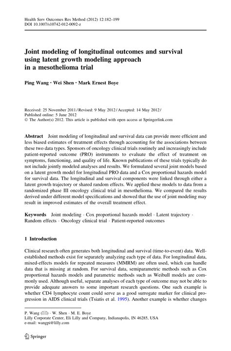 Pdf Joint Modeling Of Longitudinal Outcomes And Survival Using Latent Growth Modeling Approach