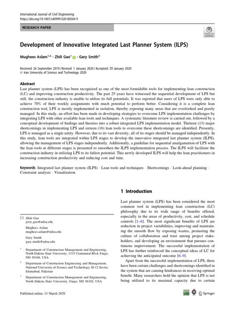 20 Development Of Innovative Integrated Last Planner System Ilps Pdf Lean Manufacturing