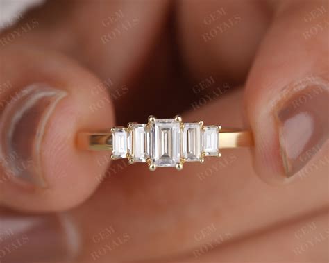 Art Deco Engagement Ring Baguette Moissanite Ring 14k Gold Ring For