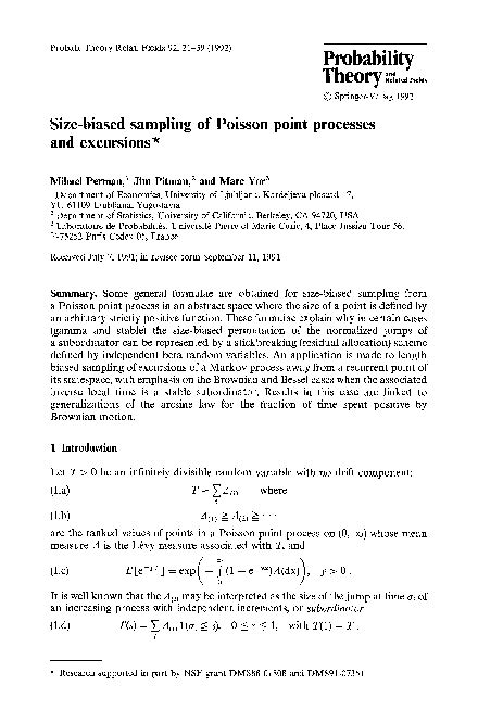 Pdf Size Biased Sampling Of Poisson Point Processes And Excursions