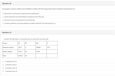 Solved Eta Squared A Measure Of Effect Size For Anova Is