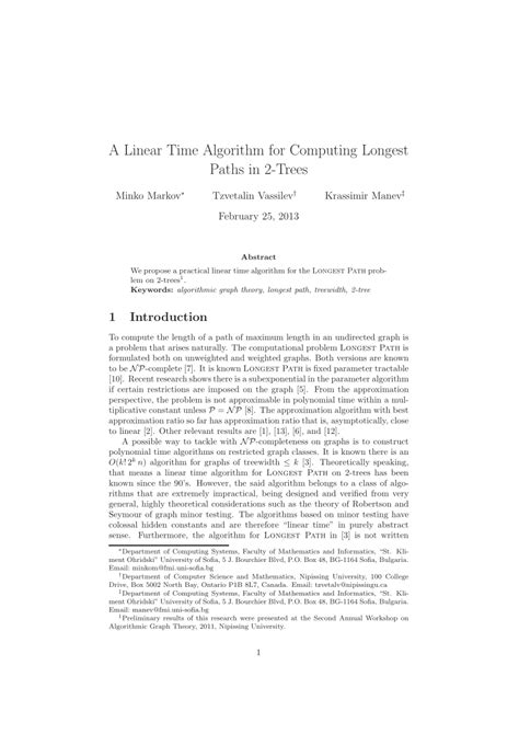 Pdf A Linear Time Algorithm For Computing Longest Paths In 2 Trees