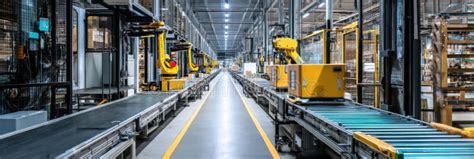 Smart Warehouse Featuring Automated Conveyor Belts And Robots Efficiently Moving Packages