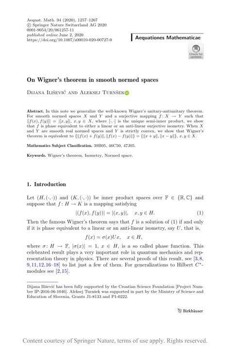 On Wigners Theorem In Smooth Normed Spaces Request Pdf