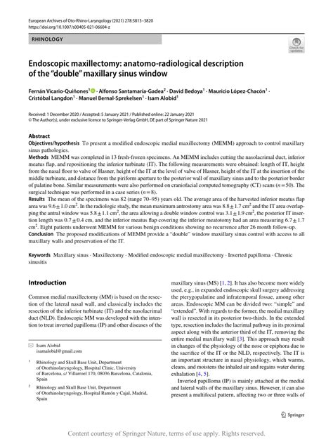 Endoscopic Maxillectomy Anatomo Radiological Description Of The
