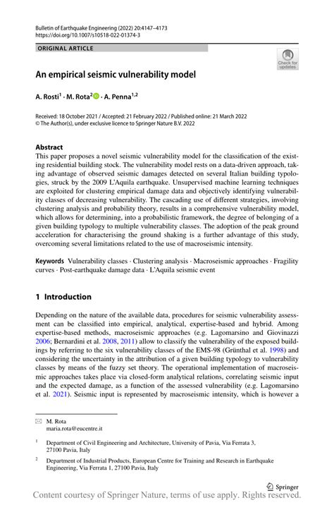 An Empirical Seismic Vulnerability Model Request Pdf