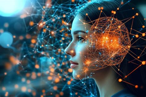 high tech visualization of a womans profile with complex neural network