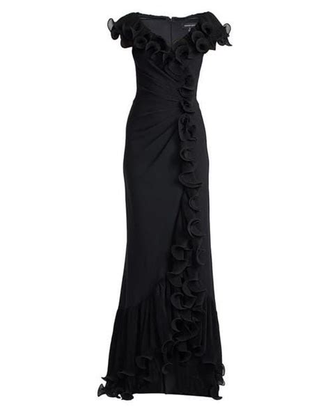 Tadashi Shoji Pleated Ruffle Gown In Black Lyst