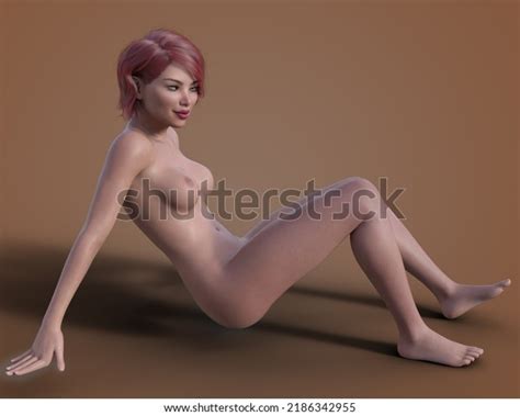 D Illustration Naked Girl Sitting On Stock Illustration Shutterstock