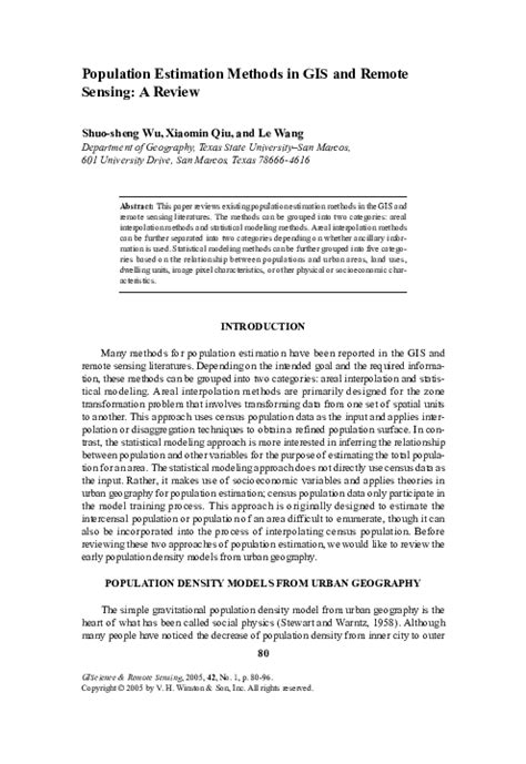 Pdf Population Estimation Methods In Gis And Remote Sensing A Review