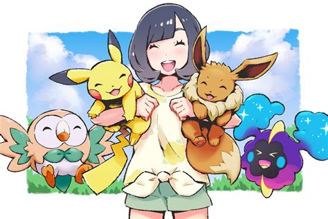 Pikachu Eevee Selene Rowlet And Cosmog Pokemon And 1 More Drawn