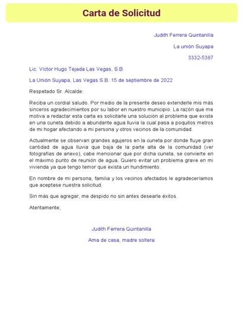 Modelo De Carta Dirigida Al Alcalde Para Solicitar Ayuda Pdf