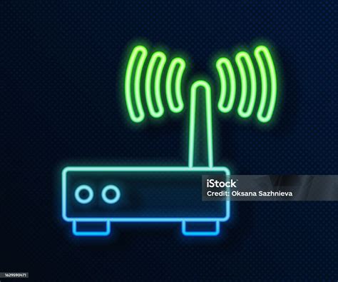 빛나는 네온 라인 라우터와 파란색 배경에 격리 와이파이 신호 아이콘 무선 이더넷 모뎀 라우터 컴퓨터 기술 인터넷 벡터 0명에 대한 스톡 벡터 아트 및 기타 이미지 Istock