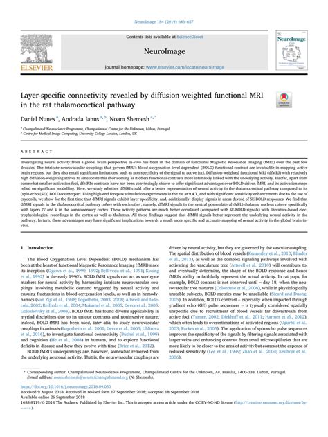 Pdf Layer Specific Connectivity Revealed By Diffusion Weighted Functional Mri In The Rat