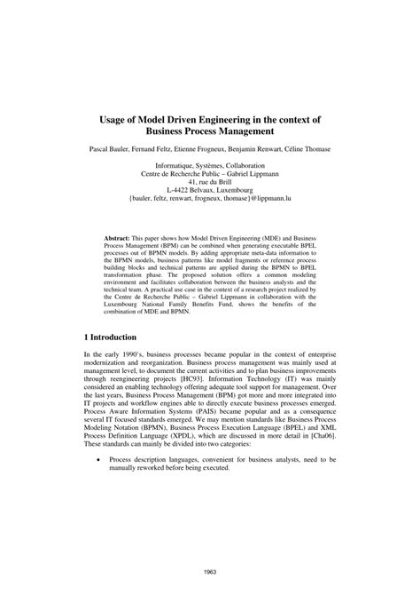 pdf usage of model driven engineering in the context of business