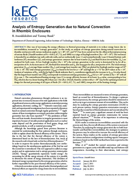 Pdf Analysis Of Entropy Generation Due To Natural Convection In Tilted Square Cavities