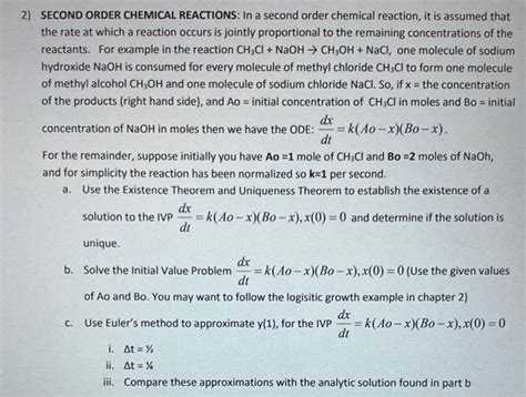 Solved Second Order Chemical Reactions In A Second Order