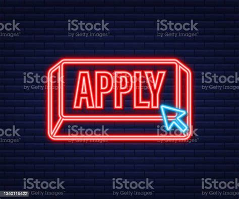 Apply With Cursor Button Internet Neon Icon Pointer Click Icon Vector