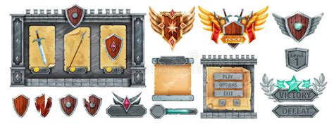 Stone Game Frame Vector Ui Medieval Rock Panel Rpg Fantasy Menu Design Element Isolated On