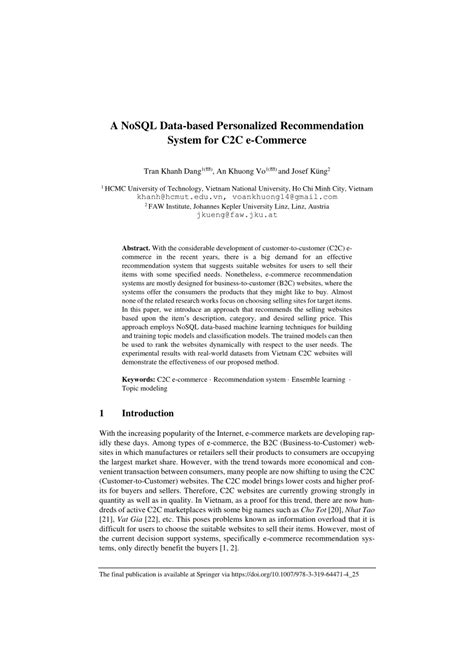 Pdf A Nosql Data Based Personalized Recommendation System For C2c E