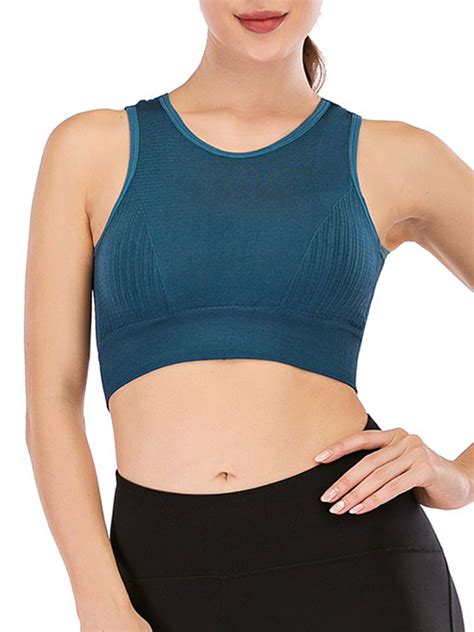 Lelinta Womens High Neck Seamless Sports Bra High Impact Padded Crop