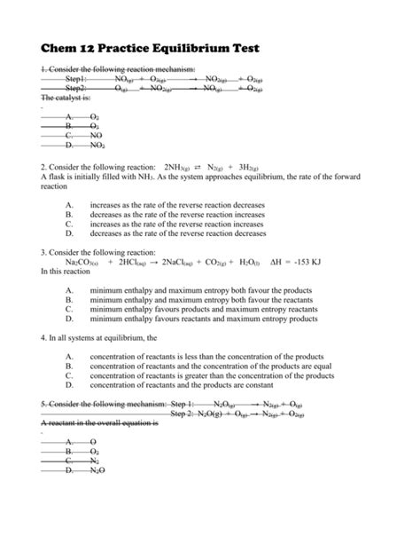 Chemistry Equilibrium Practice Test High School