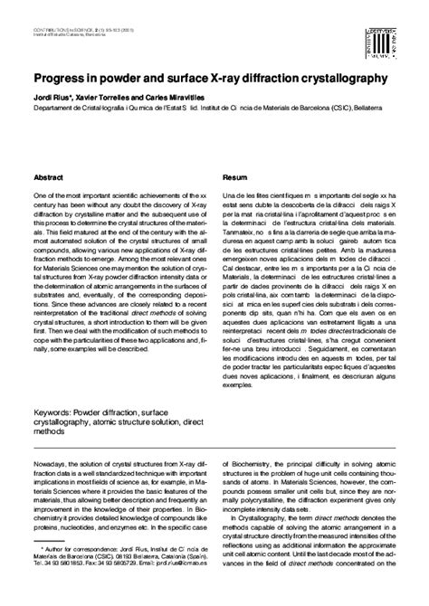 Pdf Progress In Powder And Surface X Ray Diffraction Crystallography