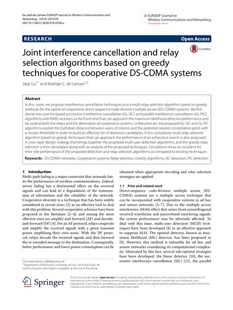Pdf Joint Parallel Interference Cancellation And Relay Selection Algorithms Based On Greedy