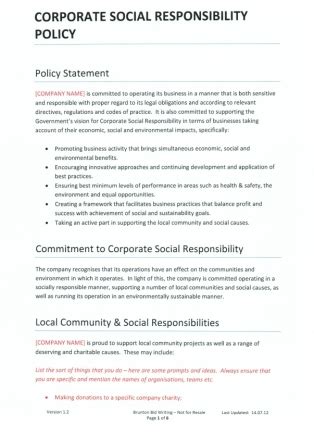 Corporate Social Responsibility Policy CSR