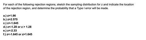 Solved For Each Of The Following Rejection Regions Sketch
