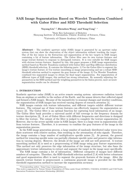 pdf sar image segmentation based on wavelet transform combined with gabor filter and sdd