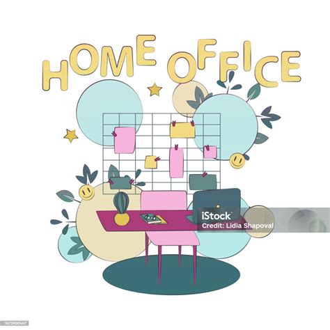 작업실 가구의 벡터 그림입니다 프리랜서 개념 홈 오피스 사람이 없는 모든 원격 작업 그림에 대한 개념 귀여운에 대한 스톡 벡터