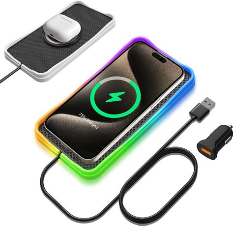 Amazon Com Wireless Car Charger Pad REESTECQI 15W RGB Wireless Charger For Car Type C Non Slip