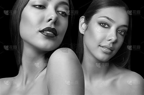 一个漂亮女孩的肖像，用两种不同的妆容