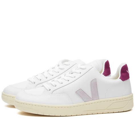 Veja Womens V 12 Sneakers Extra White And Parme And Magenta End