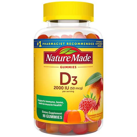 Nature Made Vitamin D3 2000 Iu 50 Mcg Per Serving Gummies Strawberry