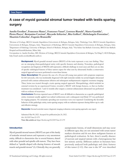 Pdf A Case Of Myoid Gonadal Stromal Tumor Treated With Testis Sparing