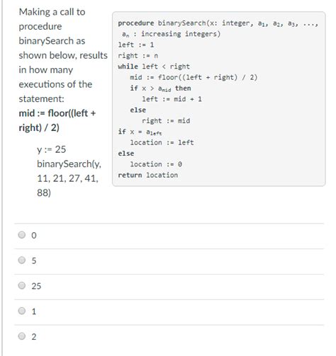 Solved Making A Call To Procedure Binarysearch As Shown